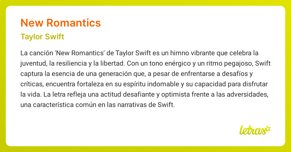 Significado de la canción NEW ROMANTICS (Taylor Swift) - LETRAS.COM