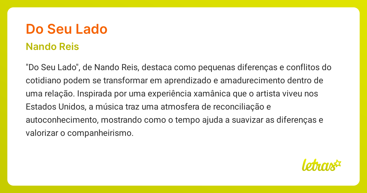 Significado da música DO SEU LADO (Nando Reis) - LETRAS.MUS.BR