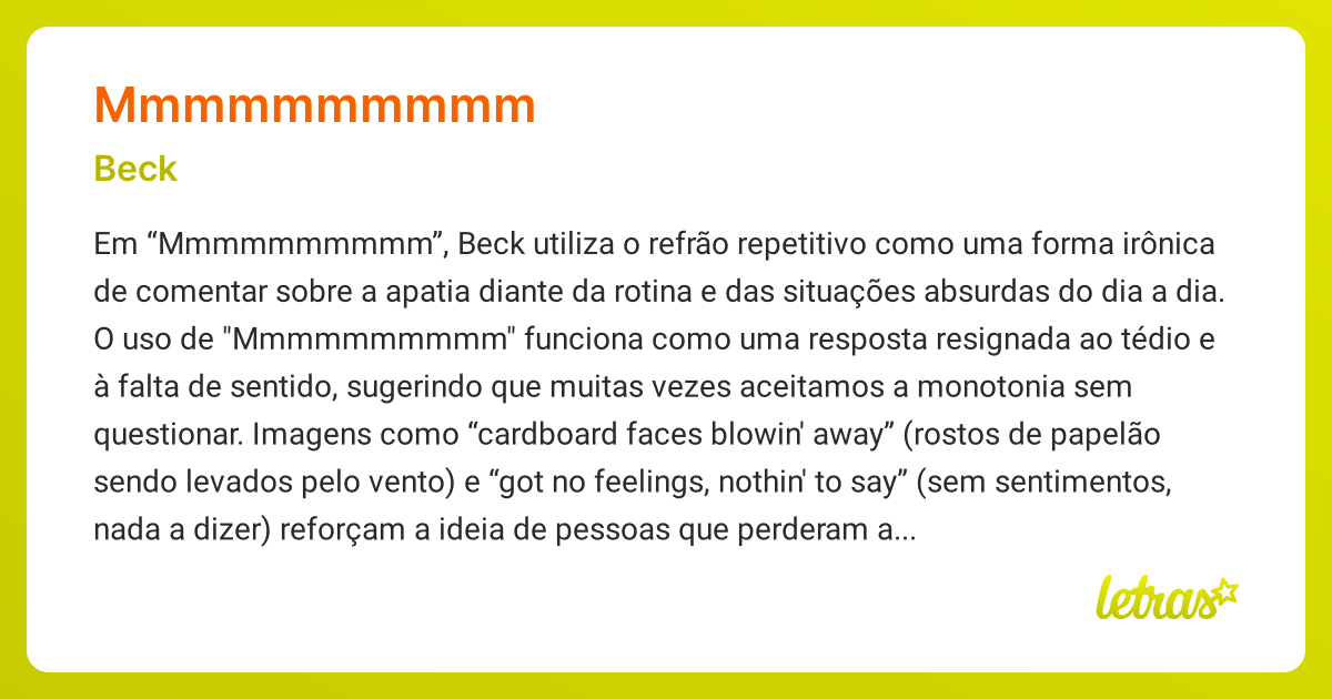 Significado da música MMMMMMMMMM (Beck) - LETRAS.MUS.BR