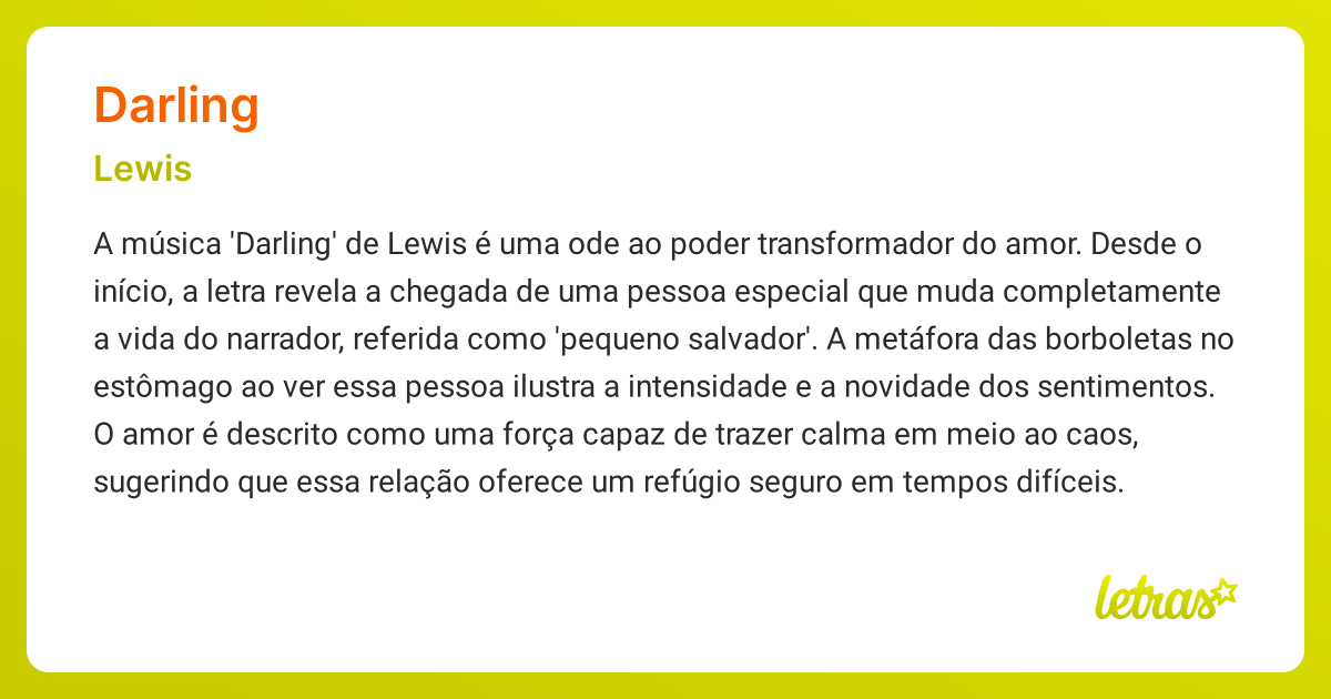 Significado da música DARLING (Lewis) - LETRAS.MUS.BR
