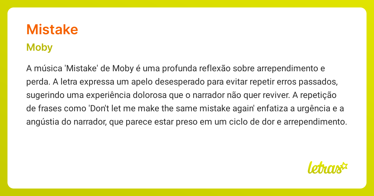 Significado da música MISTAKE (Moby) - LETRAS.MUS.BR
