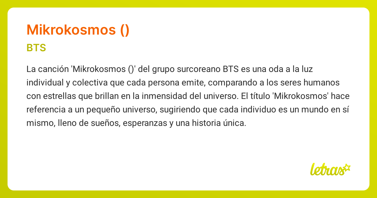 Significado de la canción MIKROKOSMOS (소우주) (BTS) - LETRAS.COM