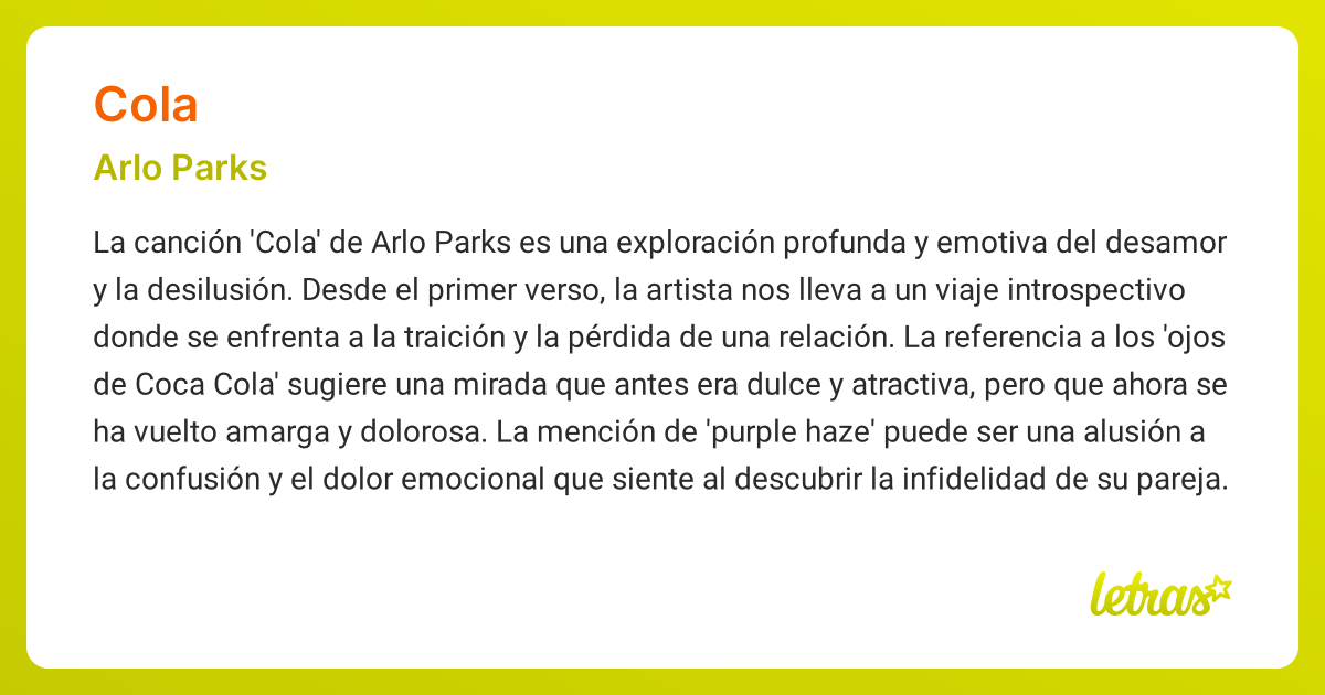 Significado de la canción COLA (Arlo Parks) - LETRAS.COM