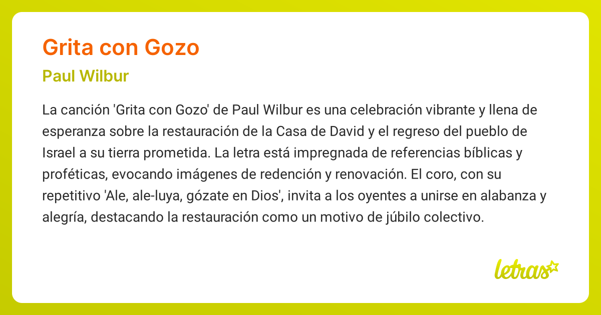 Significado de la canción GRITA CON GOZO (Paul Wilbur) - LETRAS.COM