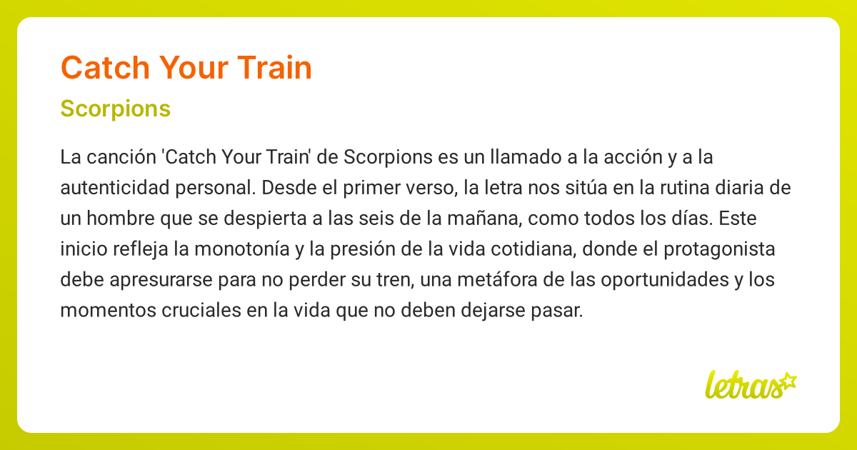 Significado de la canción CATCH YOUR TRAIN (Scorpions) - LETRAS.COM