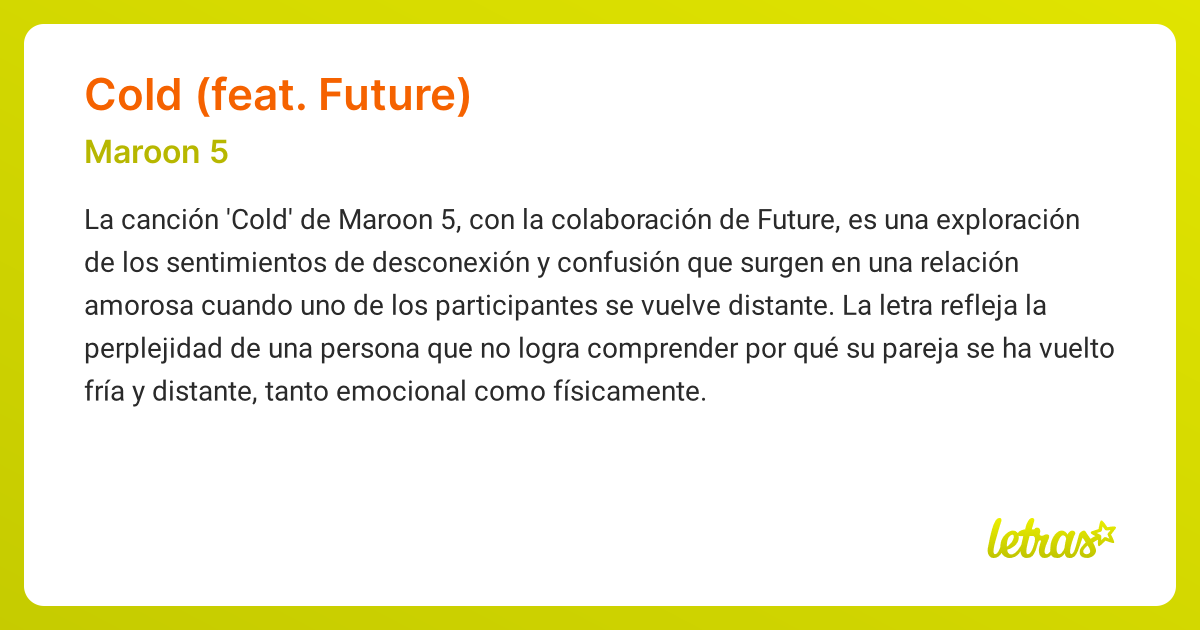 Significado de la canción COLD (FEAT. FUTURE) (Maroon 5) - LETRAS.COM