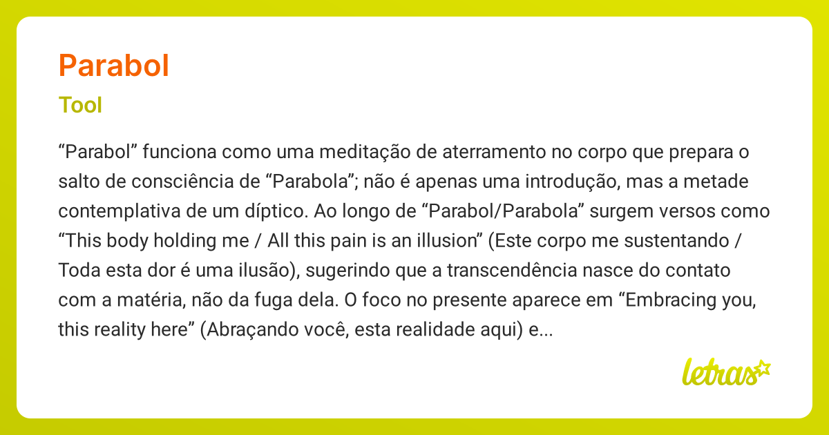 Significado da música PARABOL (Tool) - LETRAS.MUS.BR