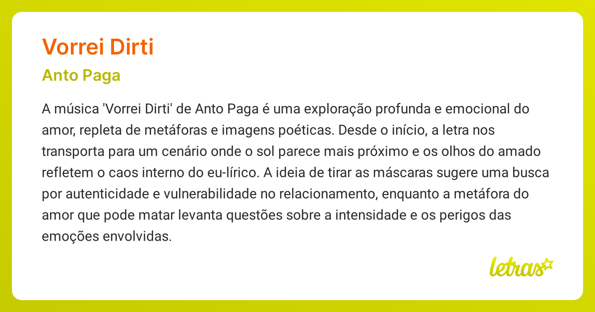 Significado da música VORREI DIRTI (Anto Paga) - LETRAS.MUS.BR