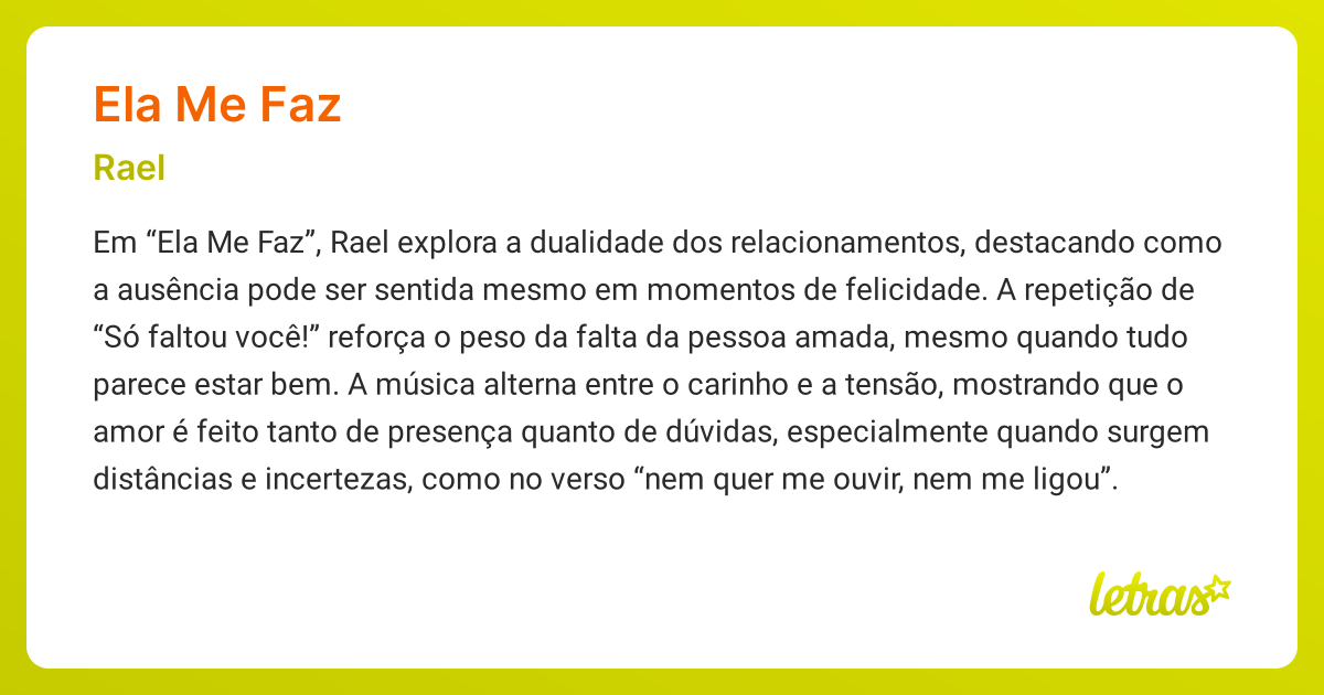 Significado da música ELA ME FAZ (Rael) - LETRAS.MUS.BR