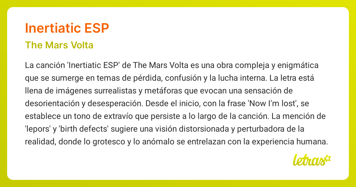 Significado de la canción INERTIATIC ESP (The Mars Volta) - LETRAS.COM