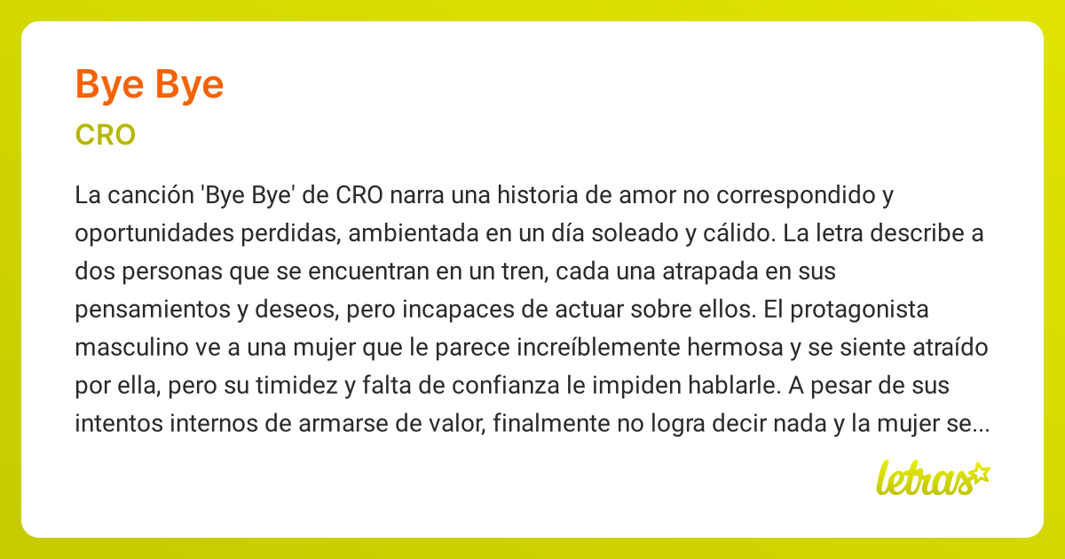 Significado de la canción BYE BYE (CRO) - LETRAS.COM