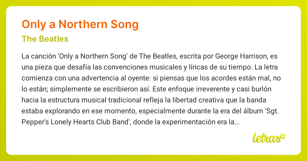 Significado de la canción ONLY A NORTHERN SONG (The Beatles) - LETRAS.COM