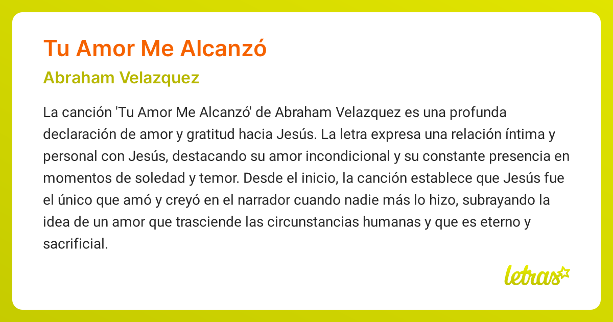 Significado de la canción TU AMOR ME ALCANZÓ (Abraham Velazquez ...