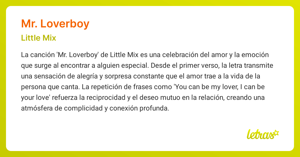 Significado de la canción MR. LOVERBOY (Little Mix) - LETRAS.COM