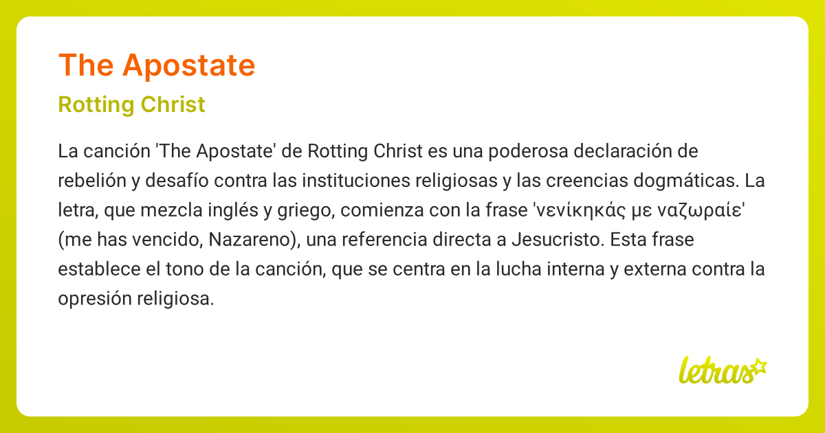 Significado de la canción THE APOSTATE (Rotting Christ) - LETRAS.COM