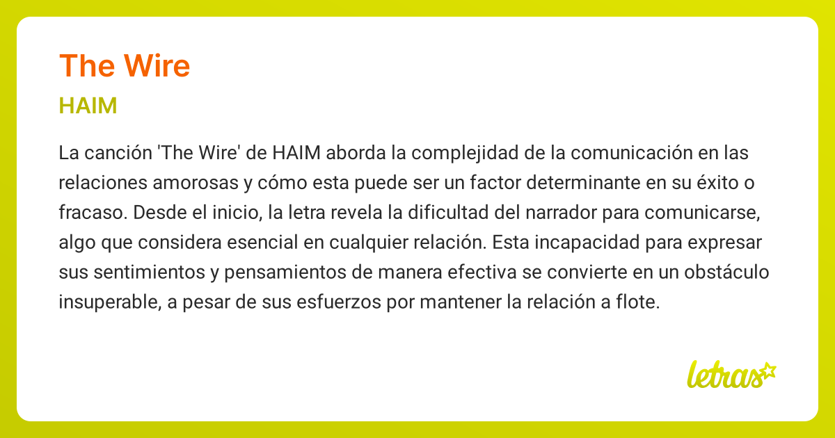 Significado de la canción THE WIRE (HAIM) - LETRAS.COM