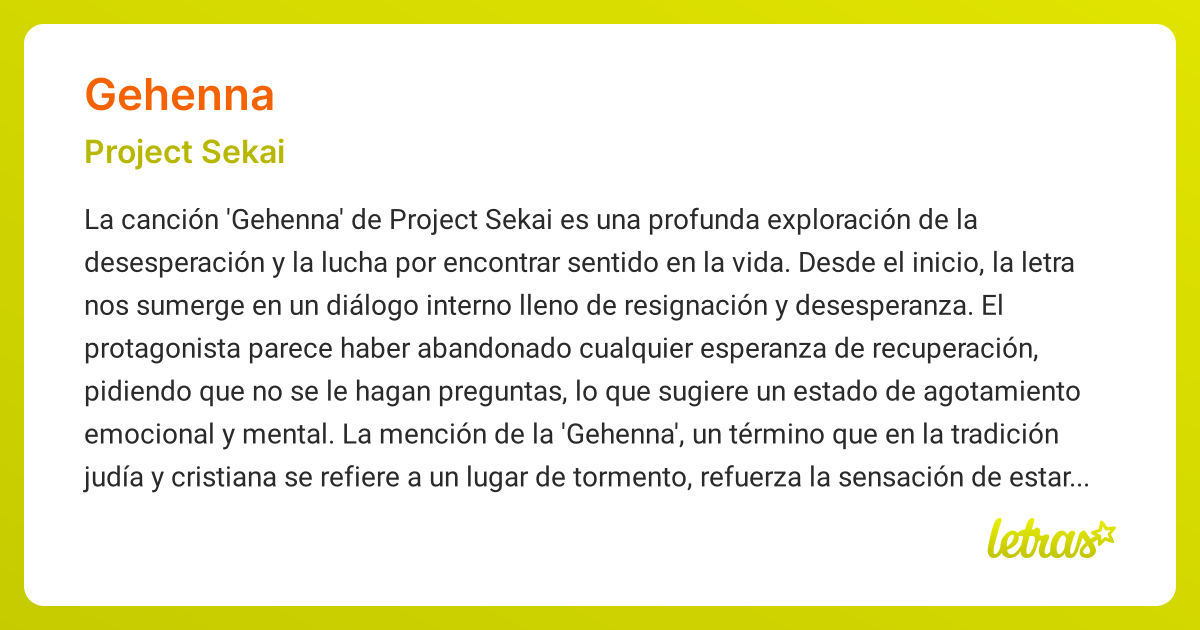 Significado de la canción GEHENNA (Project Sekai) - LETRAS.COM