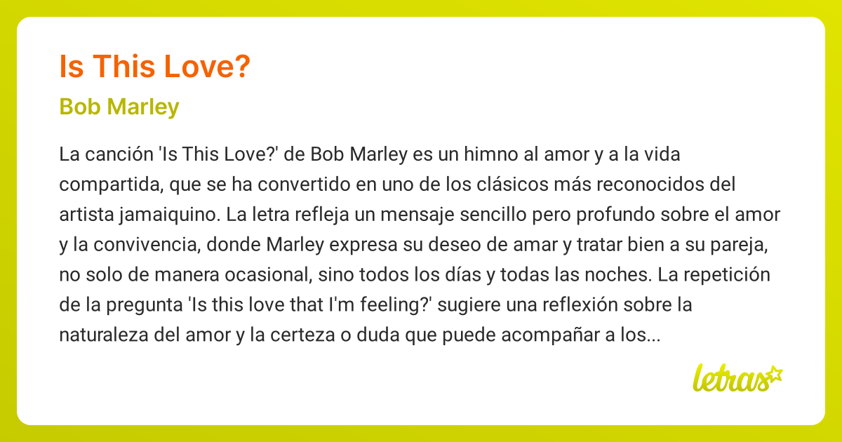 Significado de la canción IS THIS LOVE? (Bob Marley) - LETRAS.COM