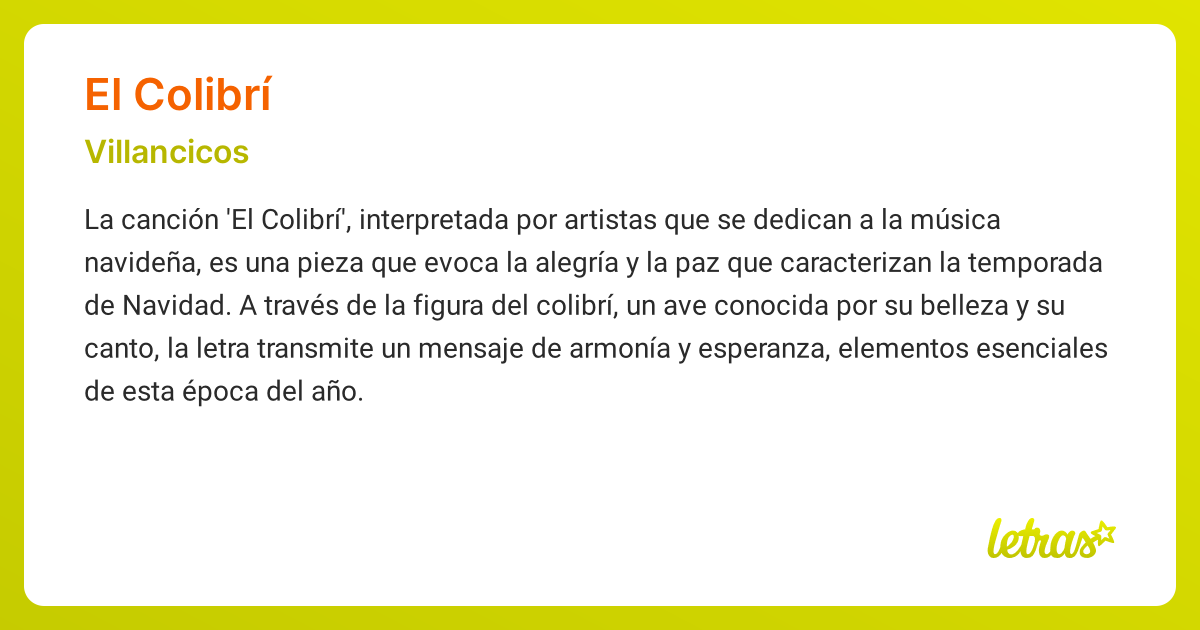Significado de la canción EL COLIBRÍ (Villancicos) - LETRAS.COM
