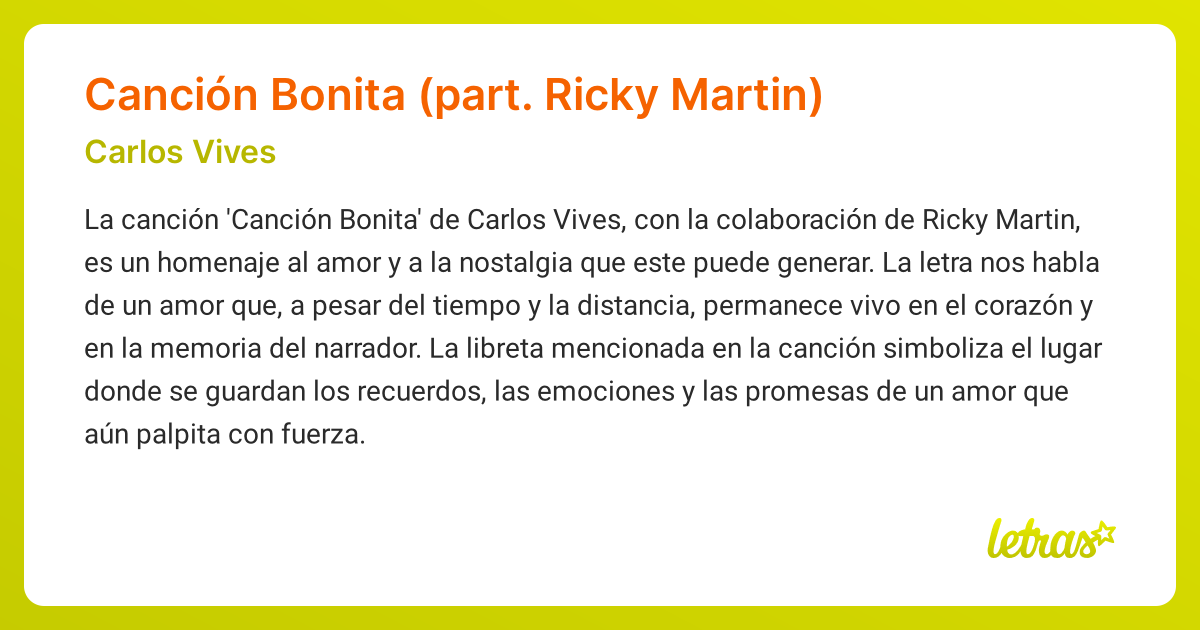 Significado de la canción Canción Bonita (part. Ricky Martin) (Carlos ...