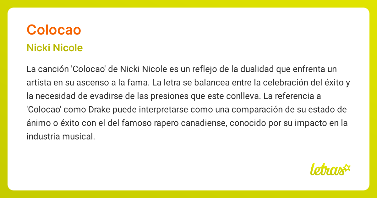Significado de la canción COLOCAO (Nicki Nicole) - LETRAS.COM
