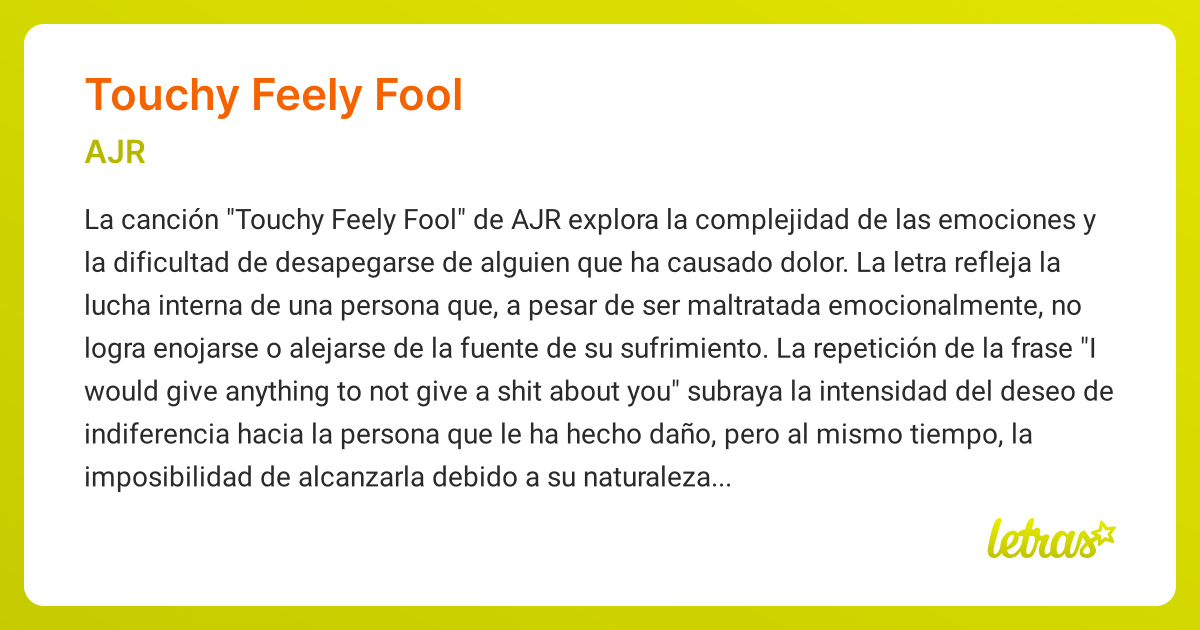 Significado de la canción TOUCHY FEELY FOOL (AJR) - LETRAS.COM