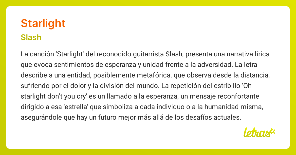 Significado de la canción STARLIGHT (Slash) - LETRAS.COM