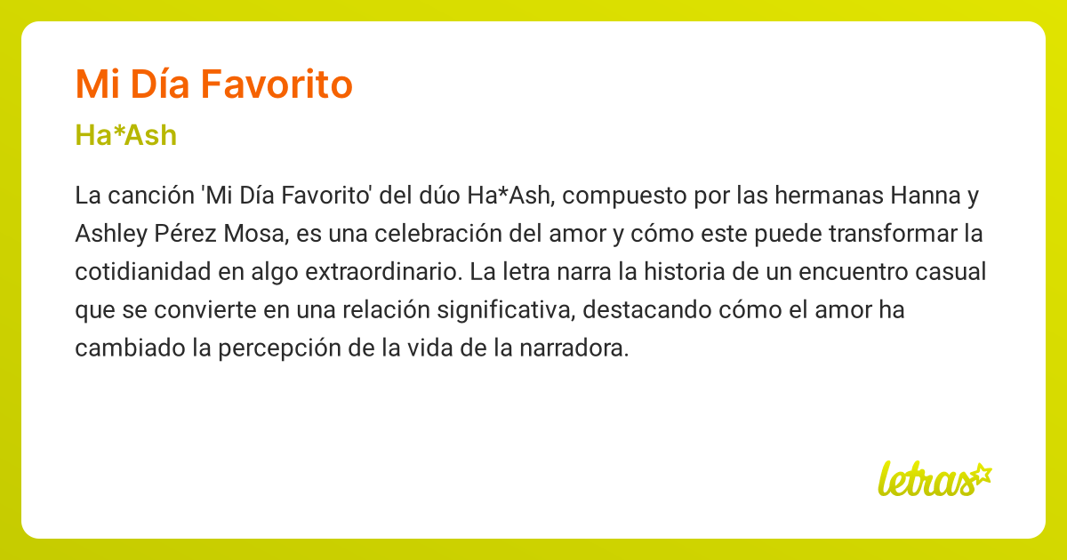 Significado de la canción MI DÍA FAVORITO (Ha*Ash) - LETRAS.COM