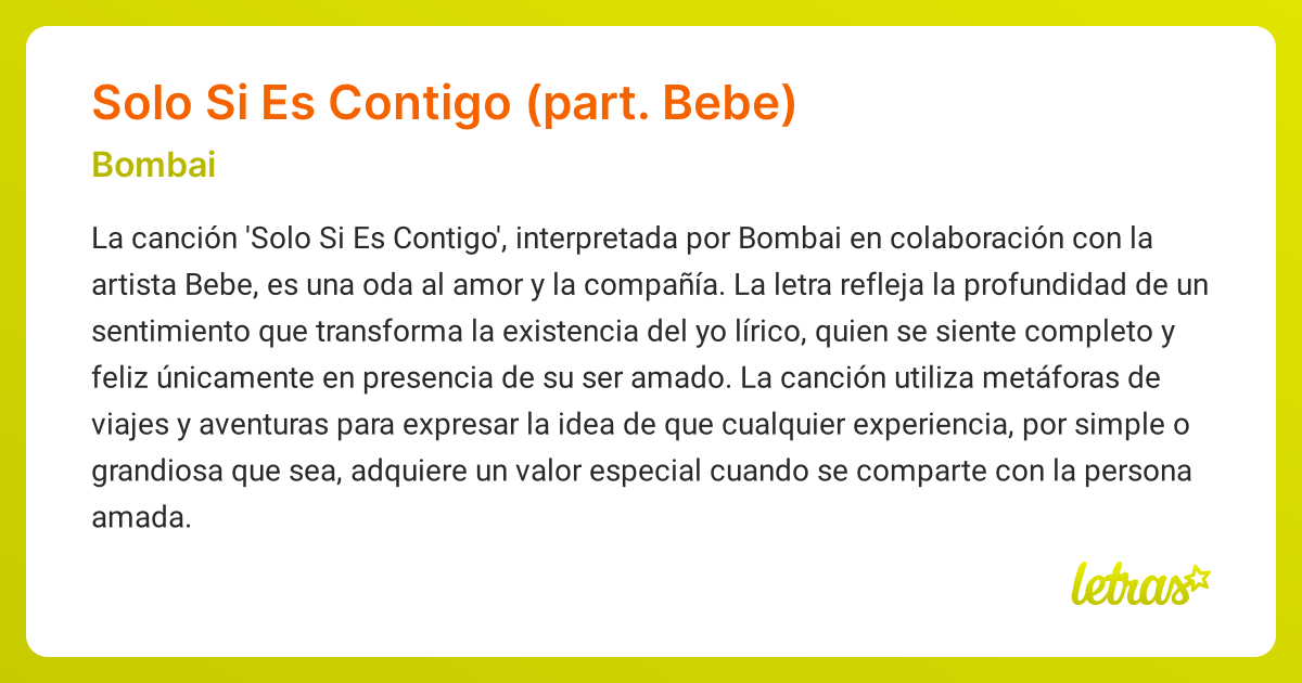 Significado de la canción Solo Si Es Contigo (part. Bebe) (Bombai ...