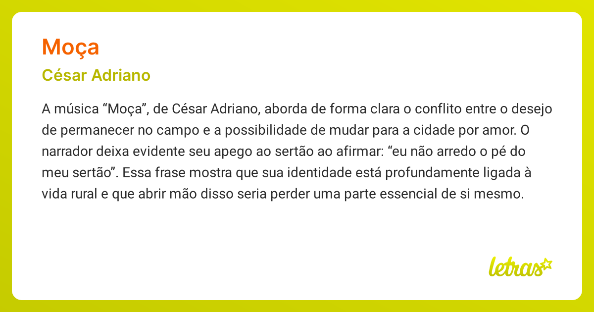 Significado da música MOÇA (César Adriano) - LETRAS.MUS.BR
