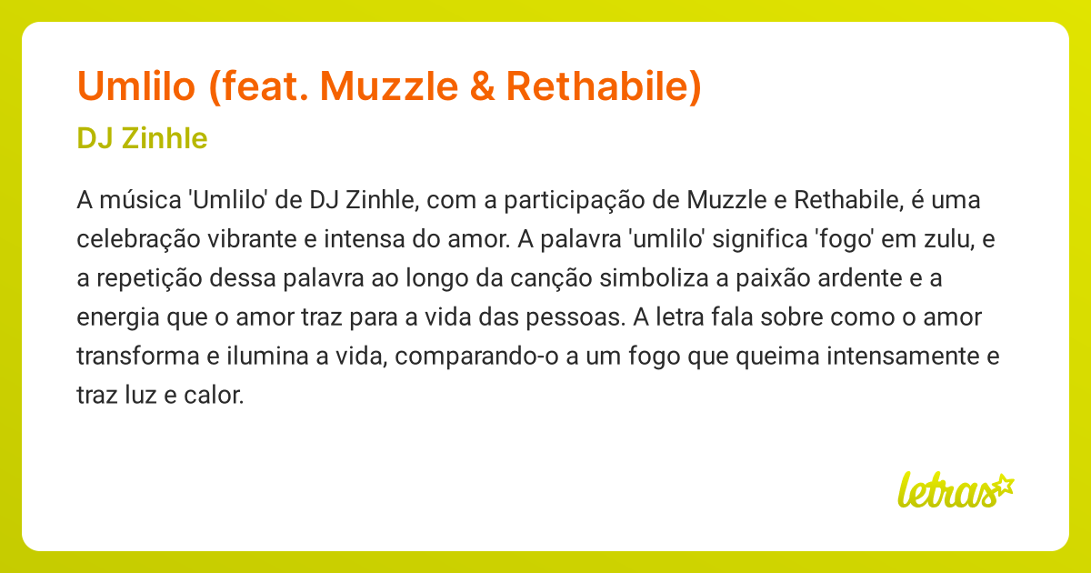 Significado da música Umlilo (feat. Muzzle & Rethabile) (DJ Zinhle ...