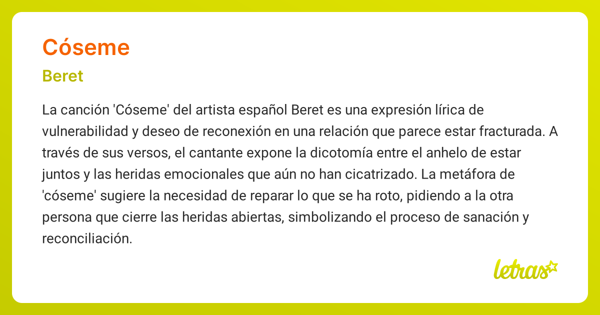 Significado de la canción CÓSEME (Beret) - LETRAS.COM