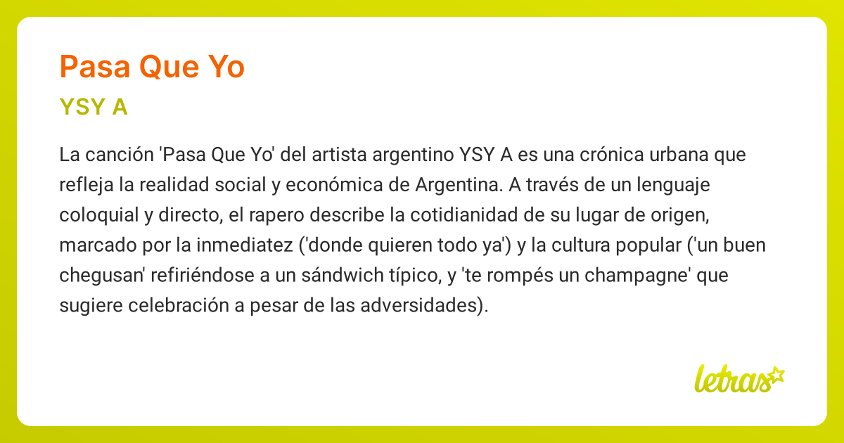 Significado de la canción PASA QUE YO (YSY A) - LETRAS.COM