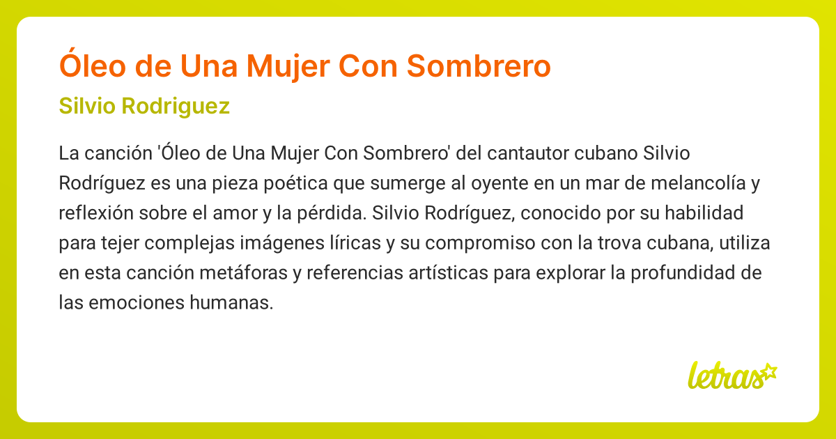 Significado de la canción Óleo de Una Mujer Con Sombrero (Silvio ...