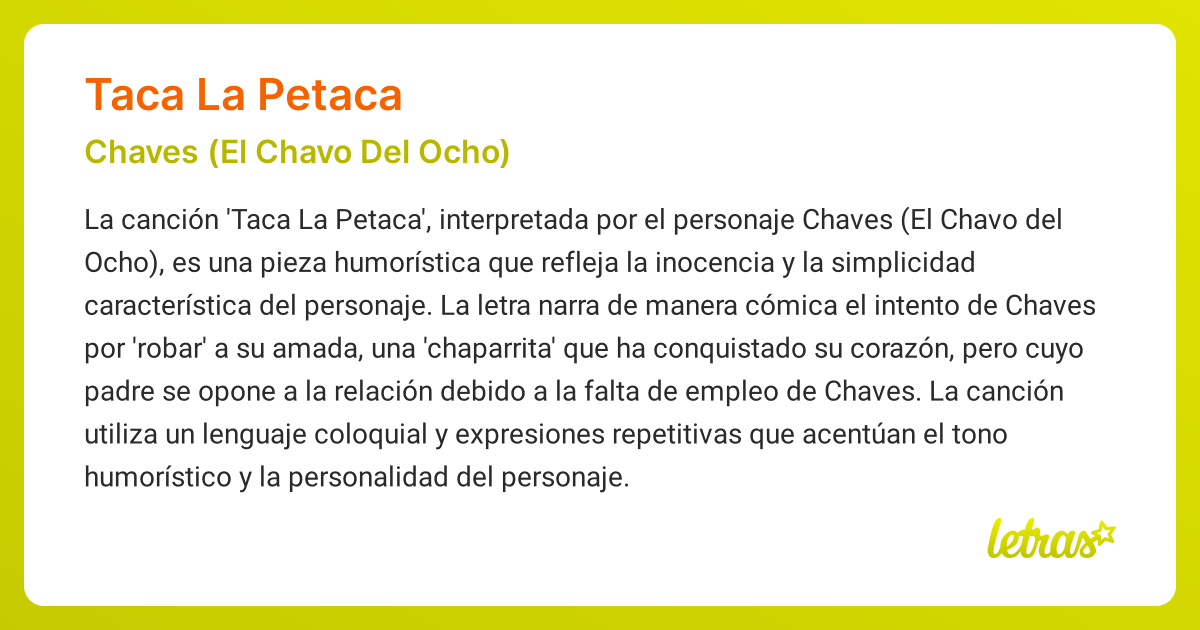 Significado de la canción TACA LA PETACA (Chaves (El Chavo Del Ocho ...