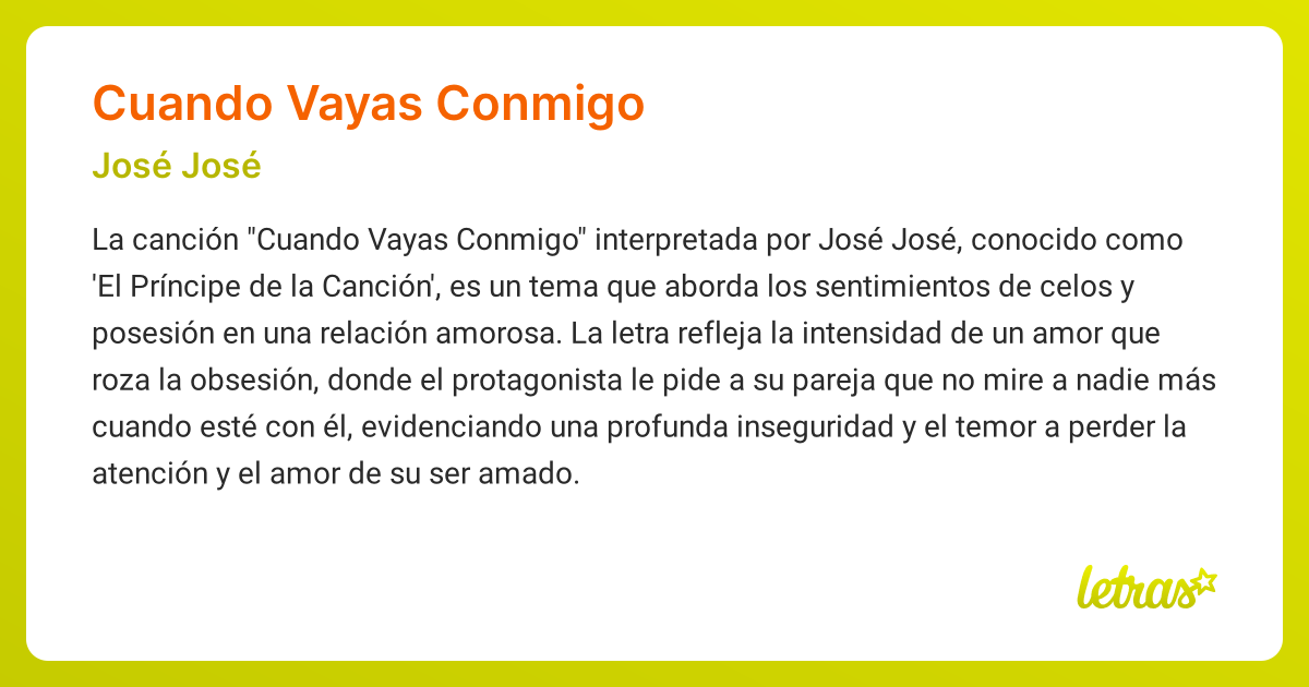 Significado de la canción CUANDO VAYAS CONMIGO (José José) - LETRAS.COM