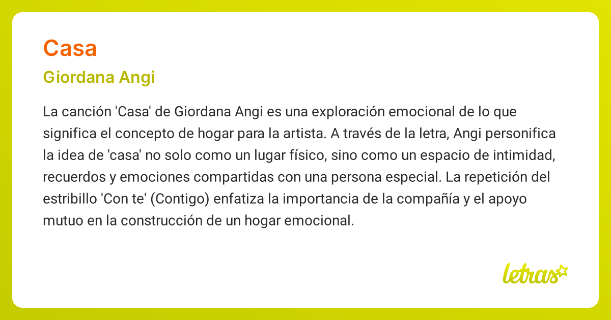 Significado de la canción CASA (Giordana Angi) - LETRAS.COM