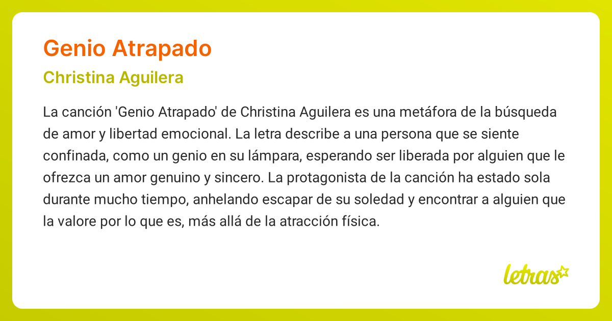 Significado de la canción GENIO ATRAPADO (Christina Aguilera) - LETRAS.COM