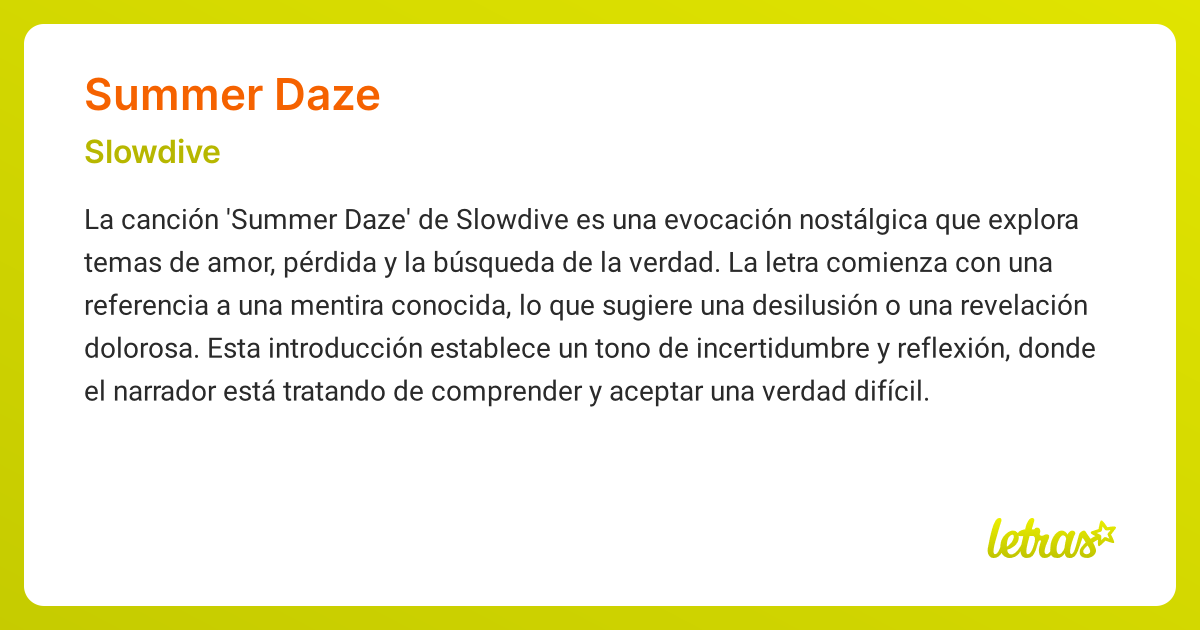 Significado de la canción SUMMER DAZE (Slowdive) - LETRAS.COM