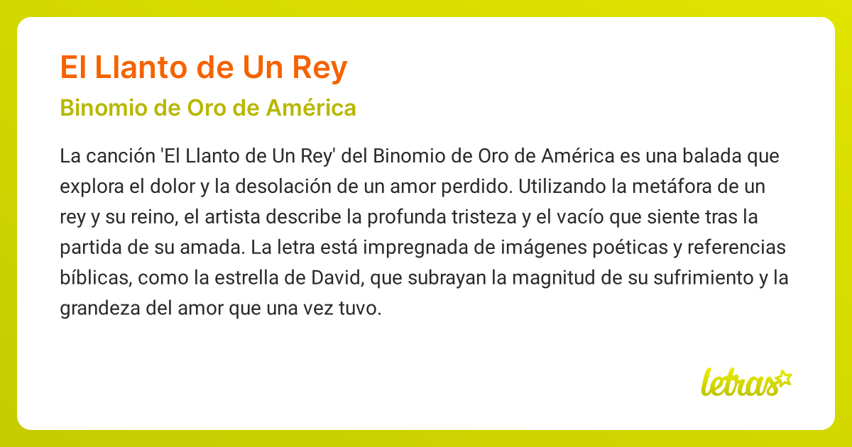Significado de la canción EL LLANTO DE UN REY (Binomio de Oro de ...