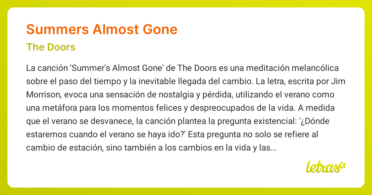 Significado de la canción SUMMERS ALMOST GONE (The Doors) - LETRAS.COM