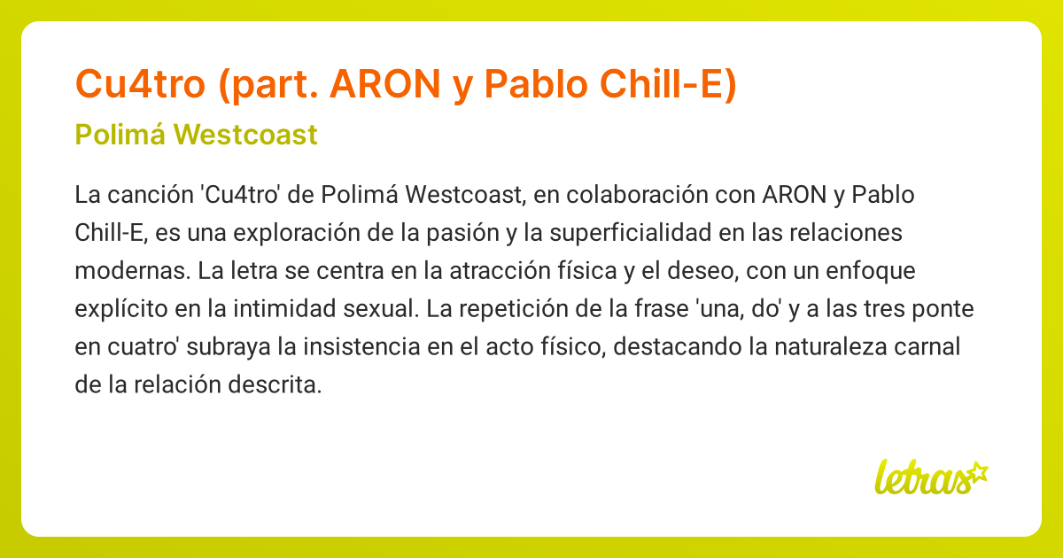 Significado de la canción Cu4tro (part. ARON y Pablo Chill-E) (Polimá ...