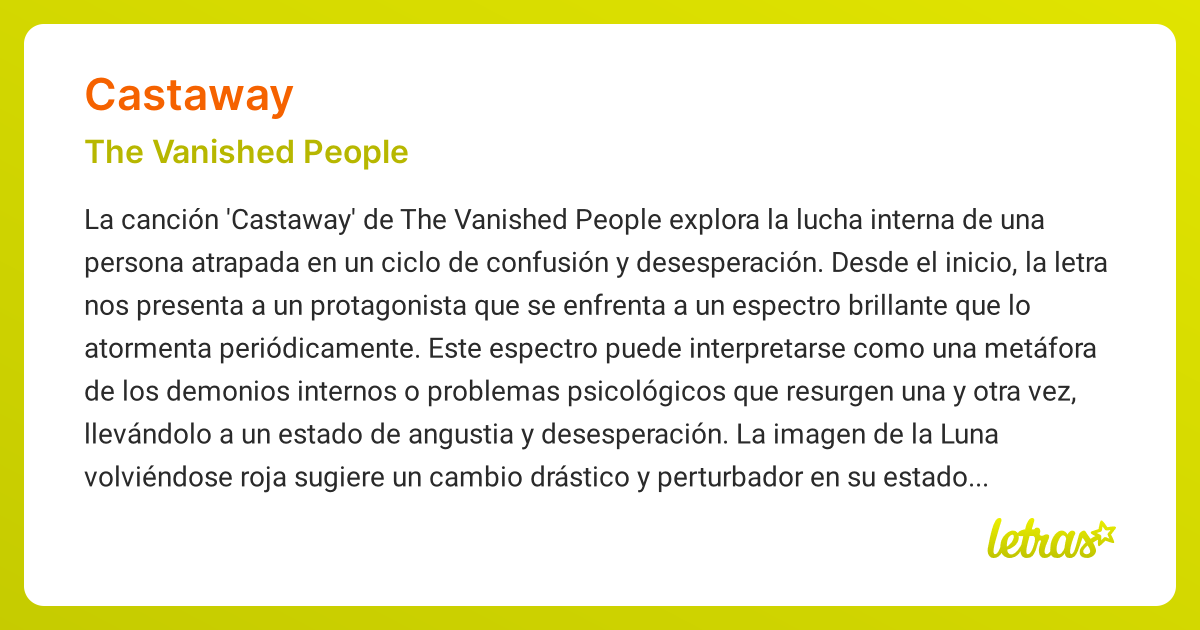 Significado de la canción CASTAWAY (The Vanished People) - LETRAS.COM