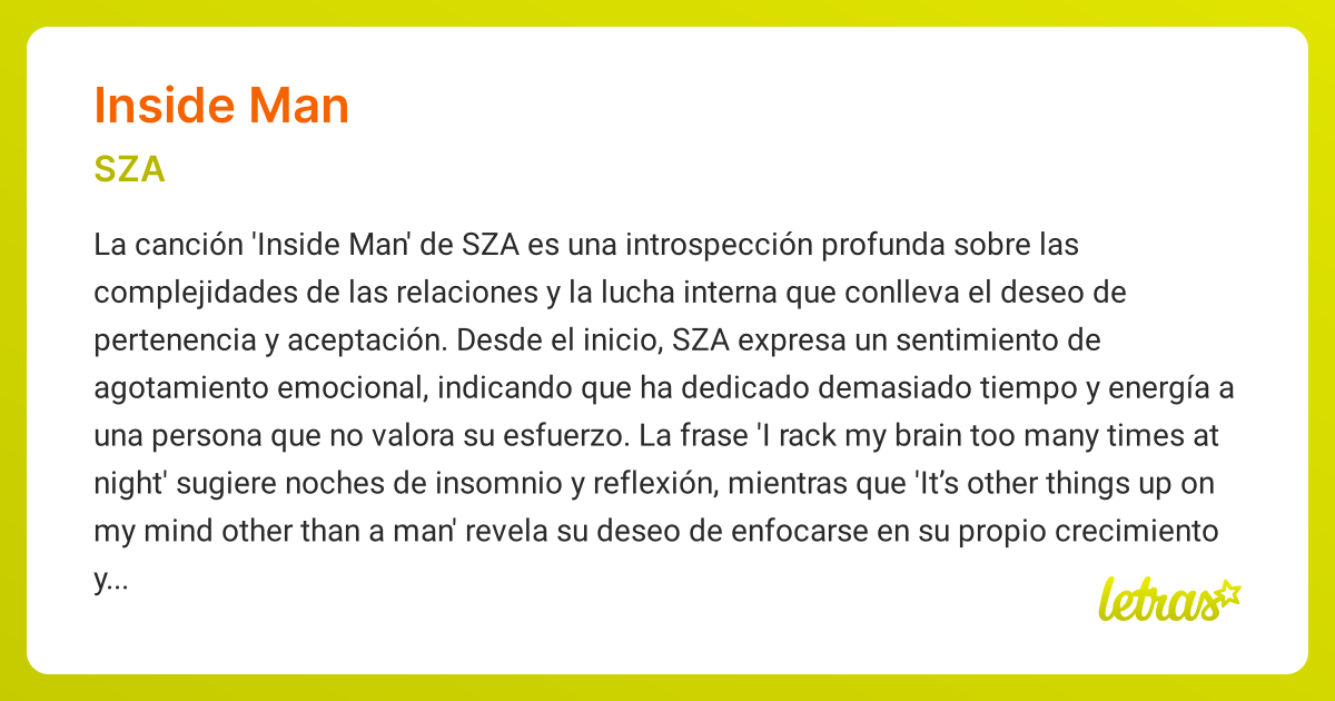 Significado de la canción INSIDE MAN (SZA) - LETRAS.COM