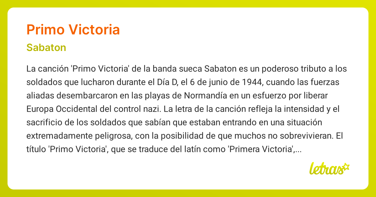 Significado de la canción PRIMO VICTORIA (Sabaton) - LETRAS.COM