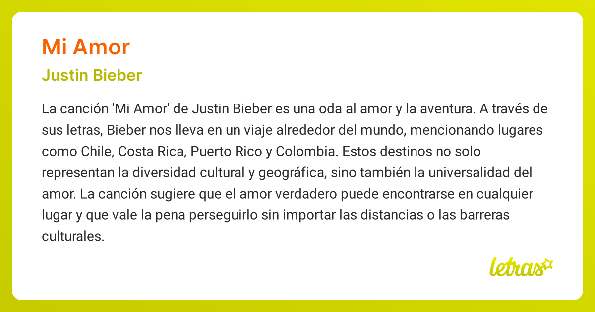 Significado de la canción MI AMOR (Justin Bieber) - LETRAS.COM