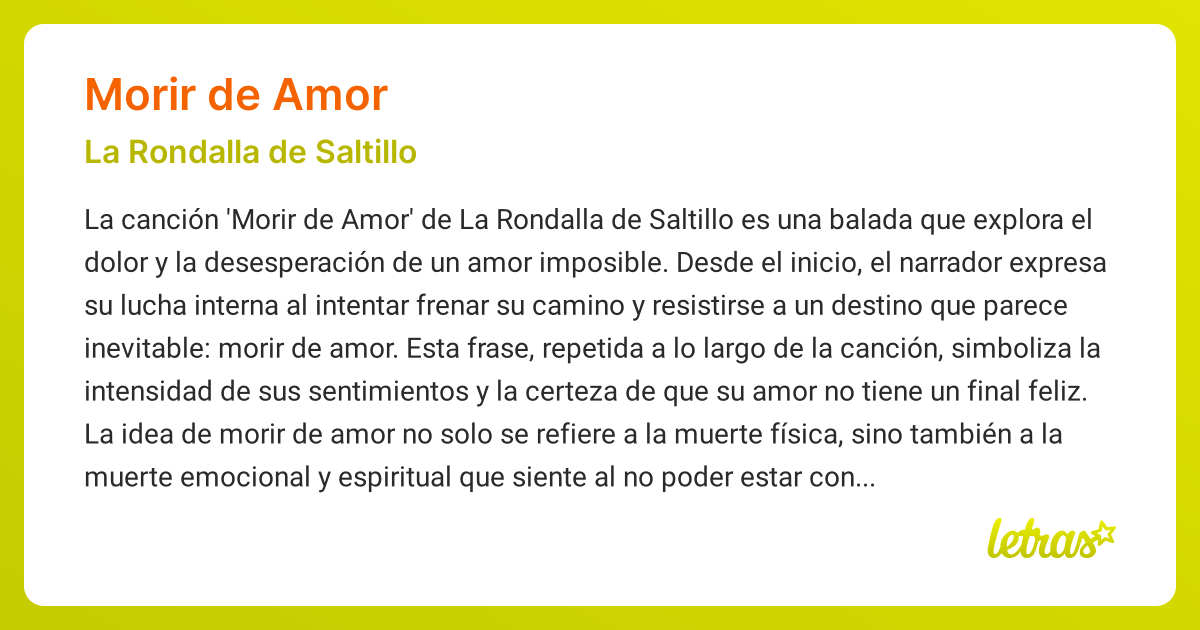 Significado de la canción MORIR DE AMOR (La Rondalla de Saltillo ...