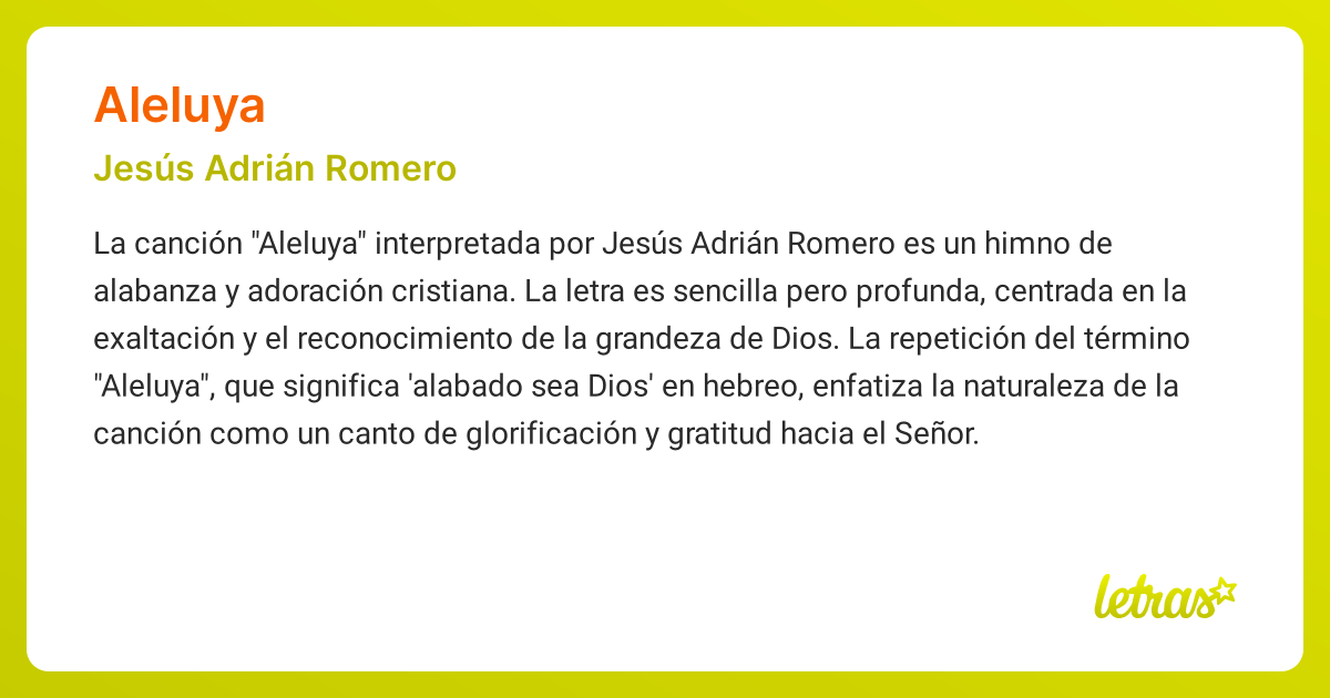 Significado de la canción ALELUYA (Jesús Adrián Romero) - LETRAS.COM