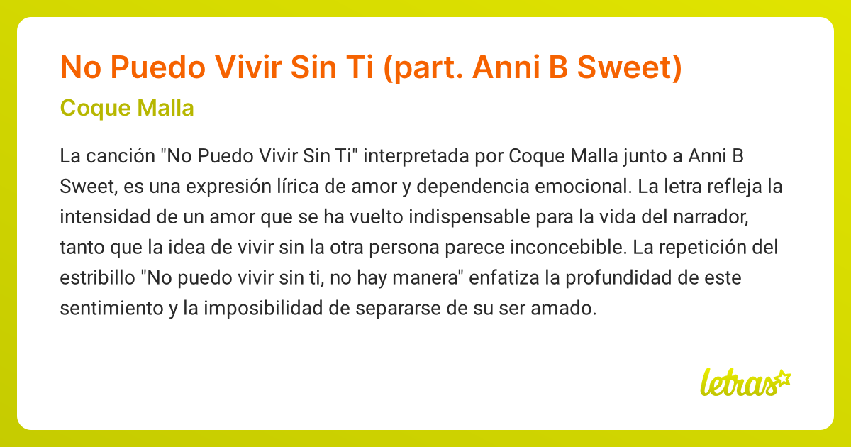 Significado de la canción No Puedo Vivir Sin Ti (part. Anni B Sweet ...