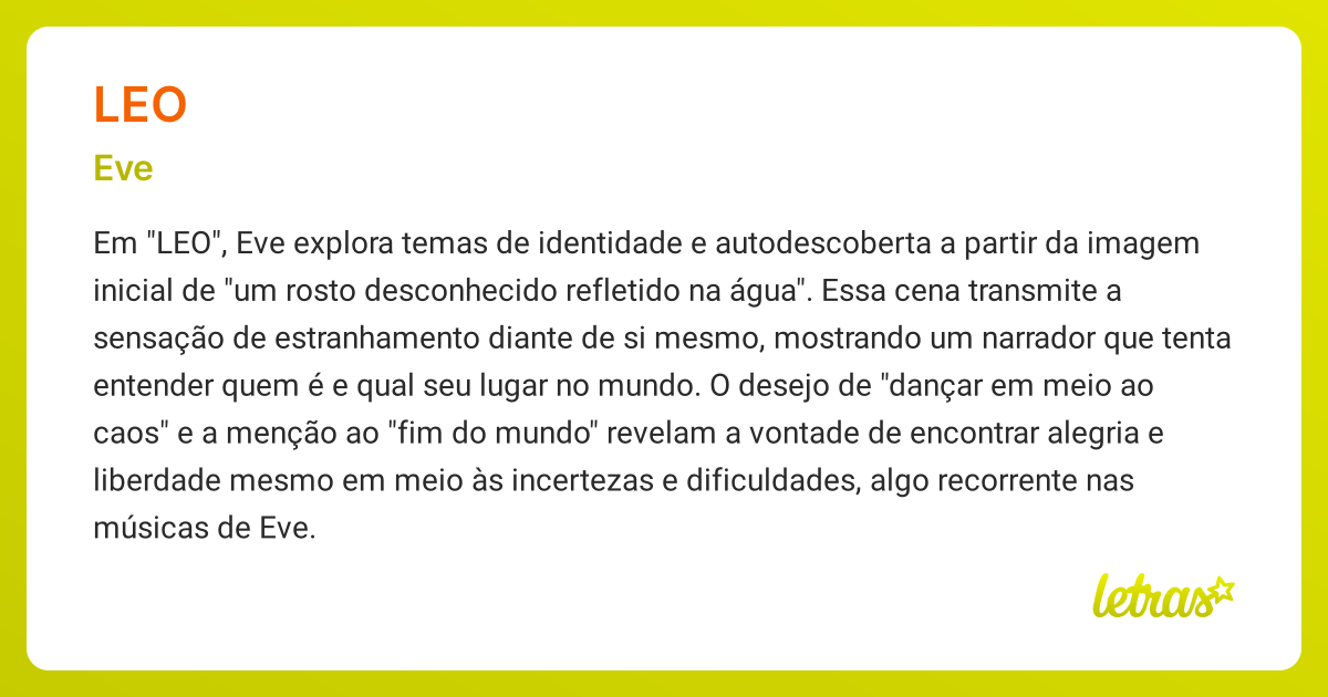 Significado da música LEO (Eve) - LETRAS.MUS.BR